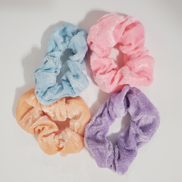 Accessories | 4 New Velvet Velour Hair Scrunchies Pastel Colors Pink ...